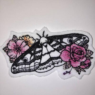 Moth Flowers Gothic Dire Blooms Iron on Embroidery Patch - Etsy