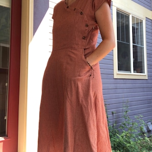 1930s Short Sleeve Dress 1930s Red House Dress Casual Cotton Dress Red ...