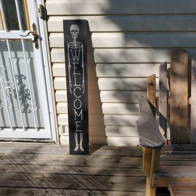 Welcome Skeleton Halloween Porch Primitive Sign - Etsy