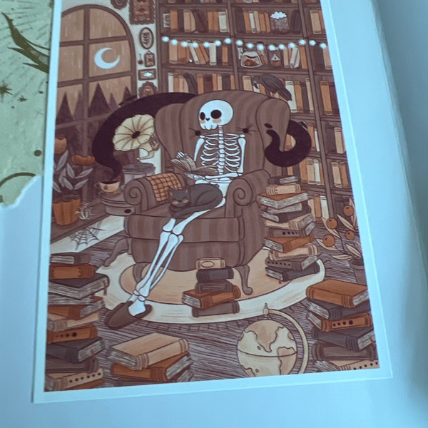 Skully the Book Loving Skeleton Art Print | Poster, Digital ...