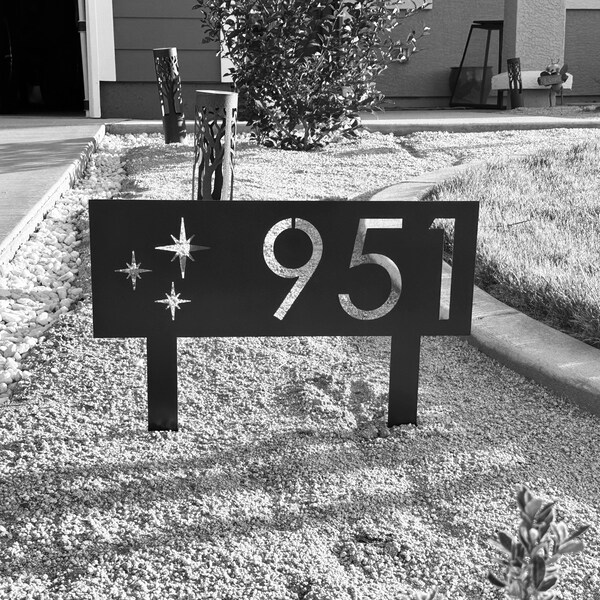 Modern Metal Address Yard Sign | Metal House Numbers With Stakes ...