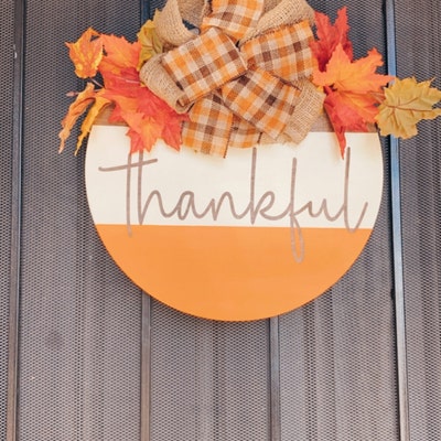 Fall Door Hanger Thankful Door Hanger Thanksgiving Decor Fall Decor ...