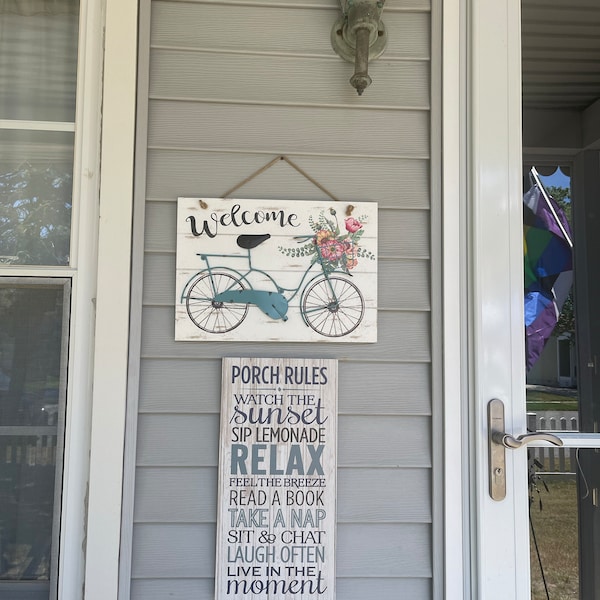 Porch Rules Farmhouse Style Wood Wall Decor Sign - Available in Four ...
