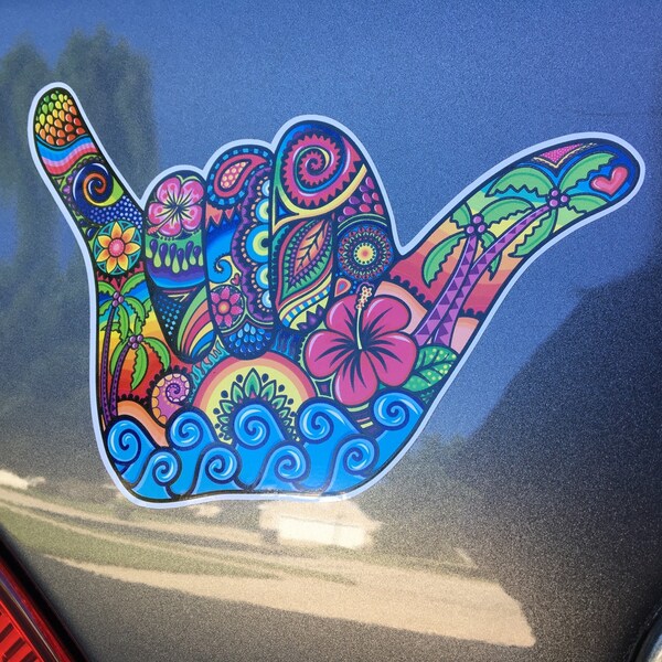 Shaka Sign Hang Loose Hand Sticker Hawaii Decal Colorful Car Decal ...
