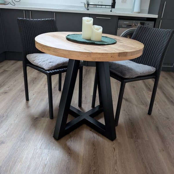 Remi Luxury Round Natural Solid Acacia Wood Hand Made Dining Table 4 ...