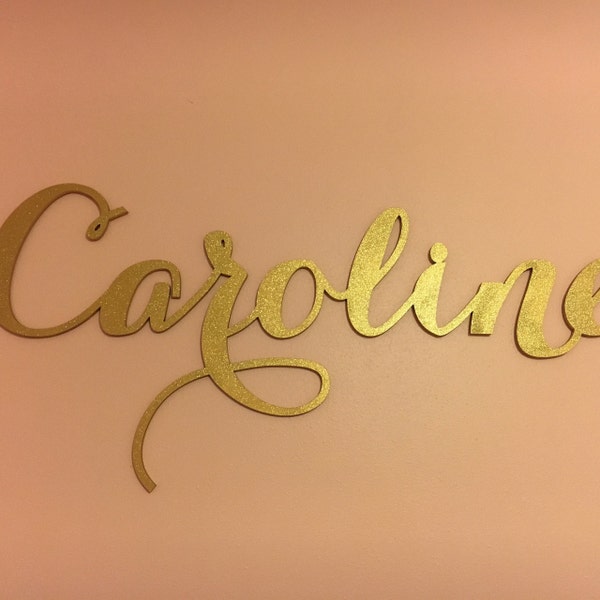 Gold Glitter Calligraphy Name Sign - Laser Cut Wall Letters - Gold ...
