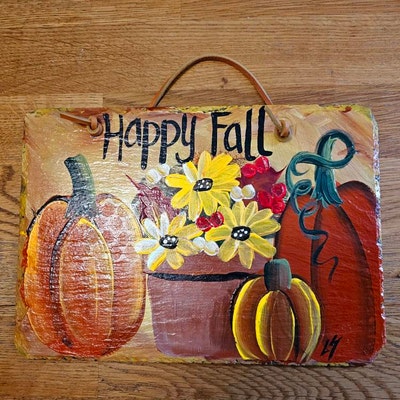 Painted Fall Slate Sign, Fall Welcome Plaque, Painted Slate Sign, Fall ...