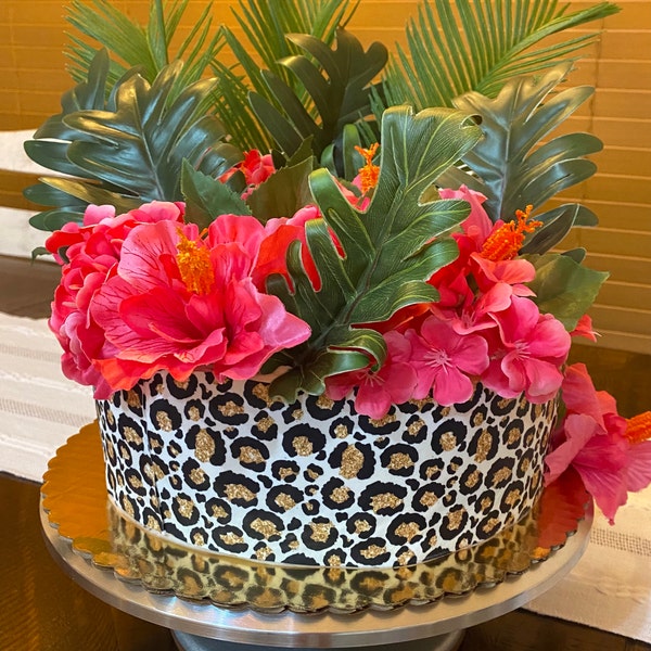 Leopard Print Edible Cake Wrap or Tropical Flowers Cake Topper - Etsy