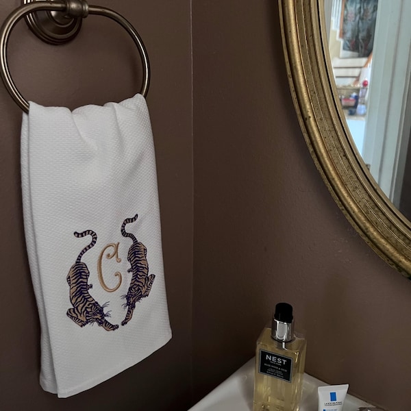Embroidered Chic Chinoiserie Tigers ~ Kitchen, Bar Cart or Guest Towel ...