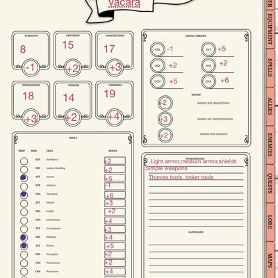 Digital Character Sheet Template PDF and PNG - Etsy