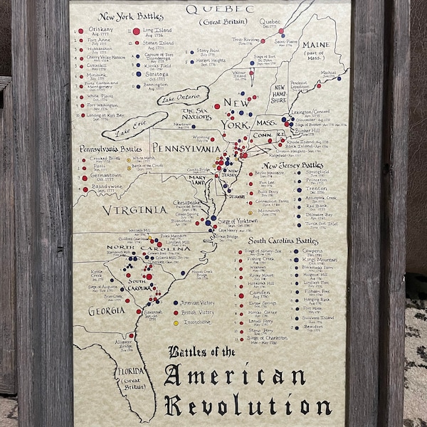 American Revolution Battles Hand Drawn Map - Etsy