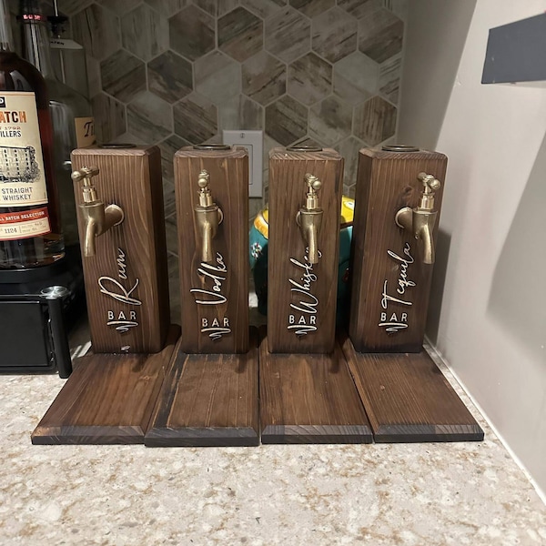 4 Units Personalized Embossed Named Wooden Whiskey Dispensers for Bar ...
