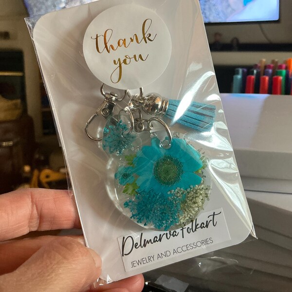 Custom Purple Flower Resin Keychain, Personalized Pressed Dried Floral ...