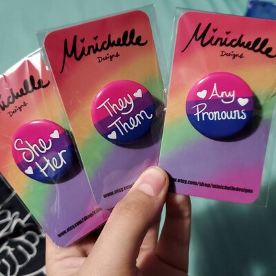Bisexual Pride Flag Pronoun Pin Back Button They/she They/he They/them ...