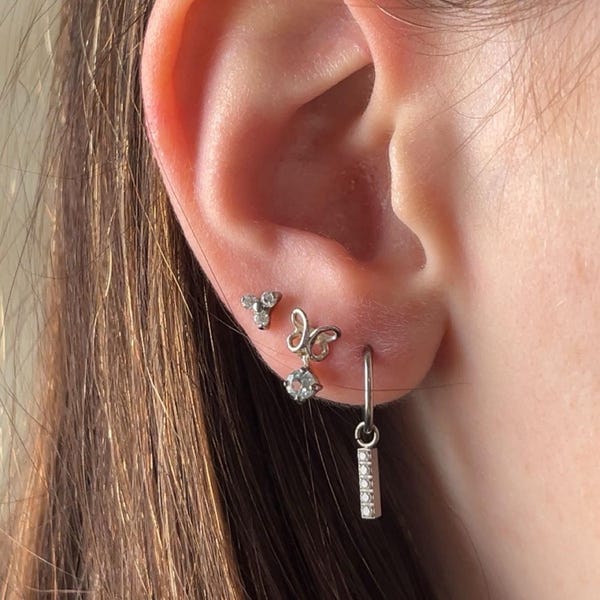 Titanium Vertical Dangle Hidden Helix Piercing, Threaded Flat Back Stud ...