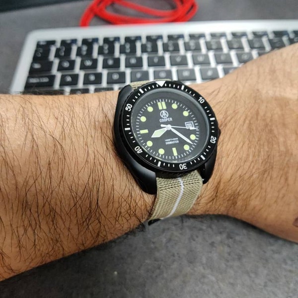 US Military / Marine Nationale Nylon Watch Strap / PVD Black Steel ...