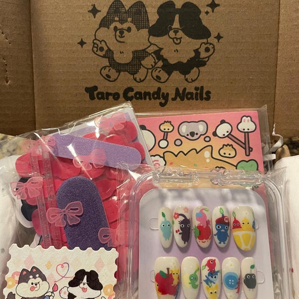 Pikmin Hand-painted Press-on Nails - Etsy