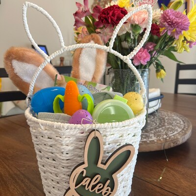 Personalized Bunny Easter Basket Tag Custom Easter Place Card Name ...