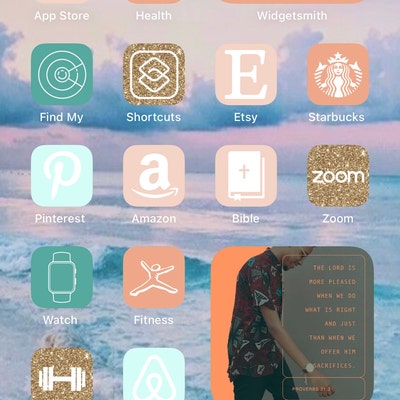 Bohemian App Icons Coral, Peachy, Teal, Sky Blue, Summer, Retro, Beach ...