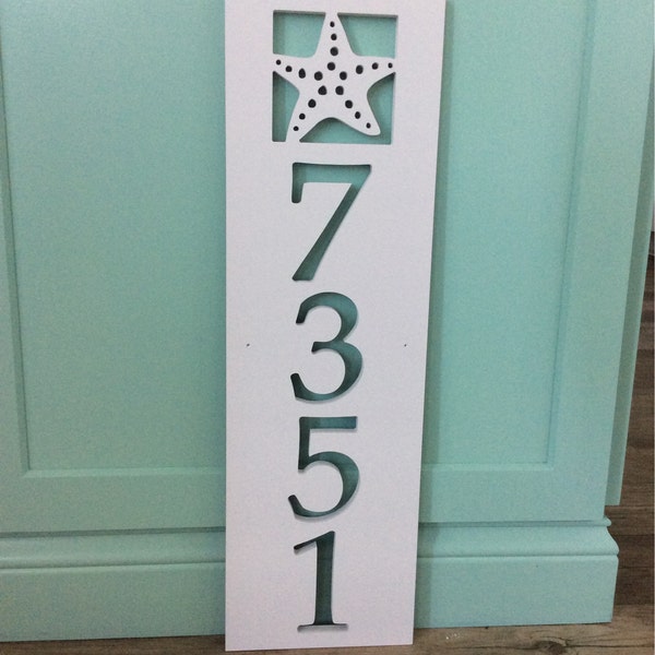Vertical Starfish Address Sign: Weatherproof Nautical House Numbers ...