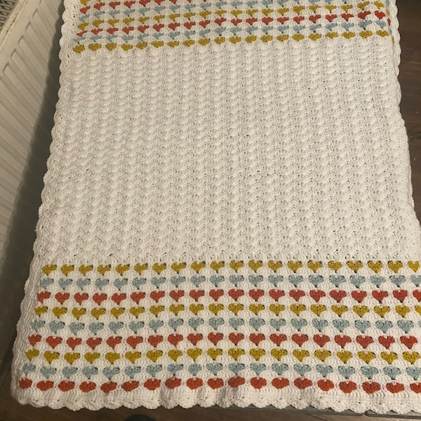 Crochet Baby Heart Blanket Pattern. Valentines Gift Rainbow Stripes ...