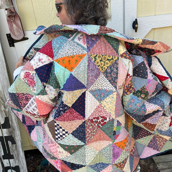 Vintage Custom Quilt Jacket, Jacket Made From Old Quilt, Upcycled Quilt ...