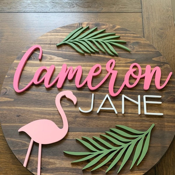 Custom Name Sign / Flamingo Wood Sign / Round Wood Sign - Etsy