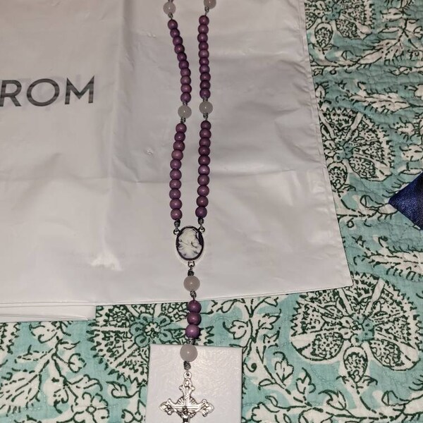 Purple Lent Rosary by Refuge Rosaries With Wood Beads, Rose Quartz ...