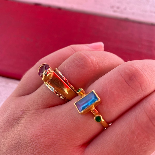 Hand Ruby Silver Ring Solid Silver 925K Sterling Silver Five Fingers ...