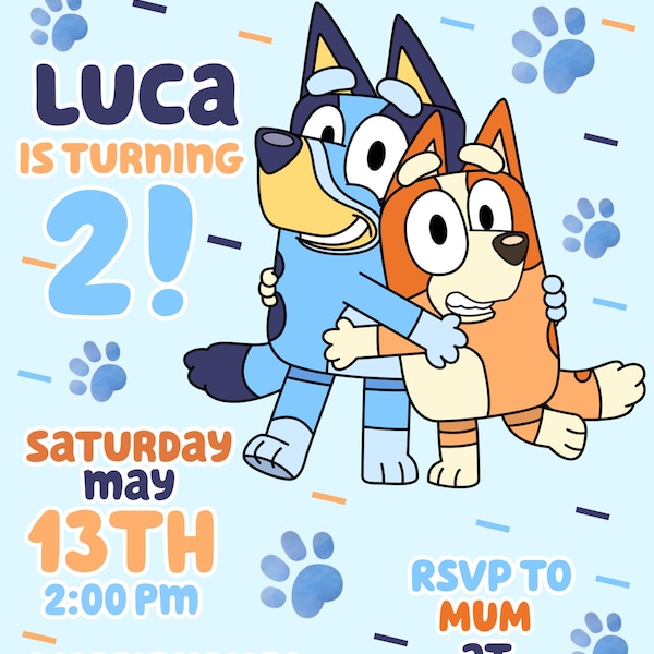 Bluey Pink Birthday Invitation Bluey Invite Girl Bluey and Bingo Party ...