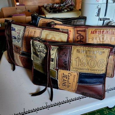 Salvaged Blue Jean Denim Back Leather Tags - Etsy