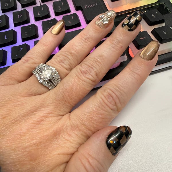 Checker Board Cat Eye Press on Nails: Hand Painted Reusable Fake Nails ...
