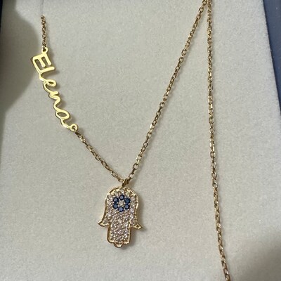 Hamsa Name Necklace, Initial Necklace Evil Eye Pendant, Hamsa Hand ...