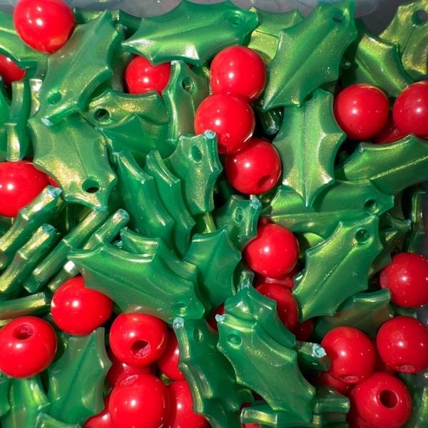 Holly Leaves & Berry Beads, Christmas Jewelry, Garland, Ornament, and ...