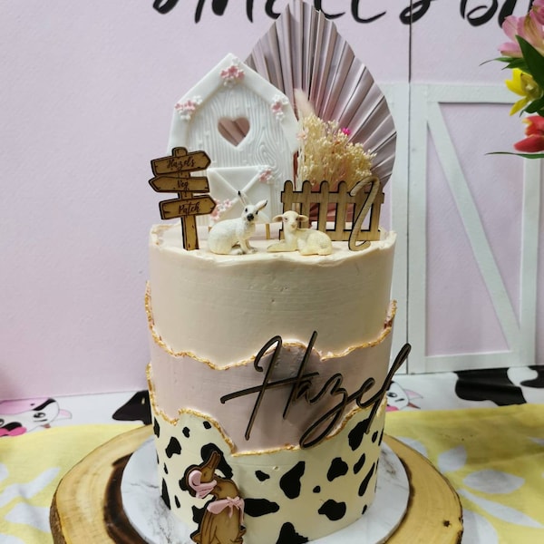 Farm Yard Barn Theme Cake Topper Set - Picket Fence, Tractor, Name Cake ...