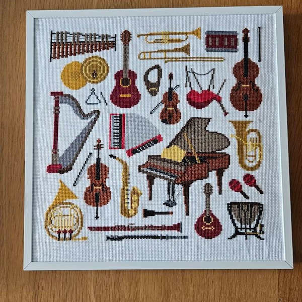 Musical Instruments Cross Stitch Pattern: Orchestra Band Decor (PDF ...