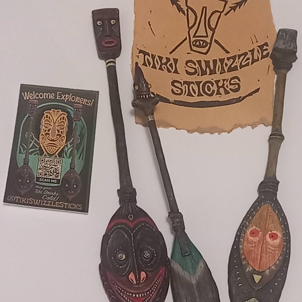 Tiki Swizzle Sticks, Moai and the Cannibal Handmade and Painted Paddle ...