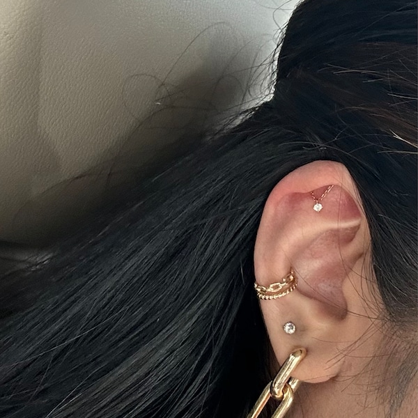 14K Solid Gold Threadless Dangle Hidden Helix Earrings/cartilage ...