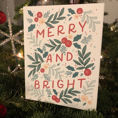 Merry and Bright Christmas Cards Set of 8 or Individual Greeting Card ...