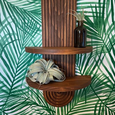 Mid-century Modern Wall Shelf With Arched Wood Design Single & Double ...