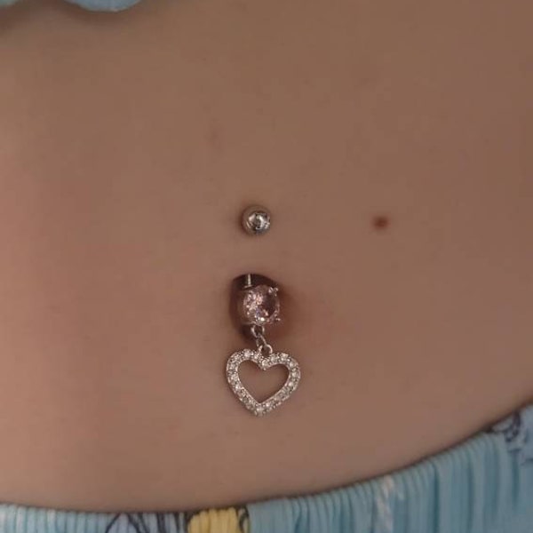 Y2k 2000s Silver Bratz Inspired Diamond Navel Jewelry Black Laced Heart Belly Button Piercing ...