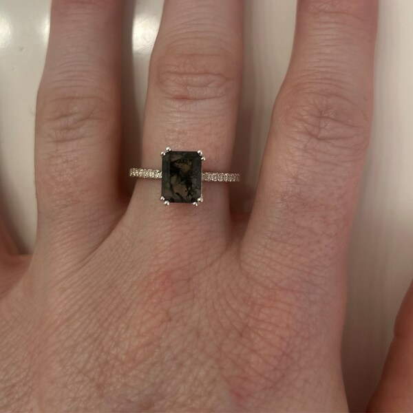Natural Moss Agate Ring-emerald Cut Moss Agate Ring-gold-silver ...