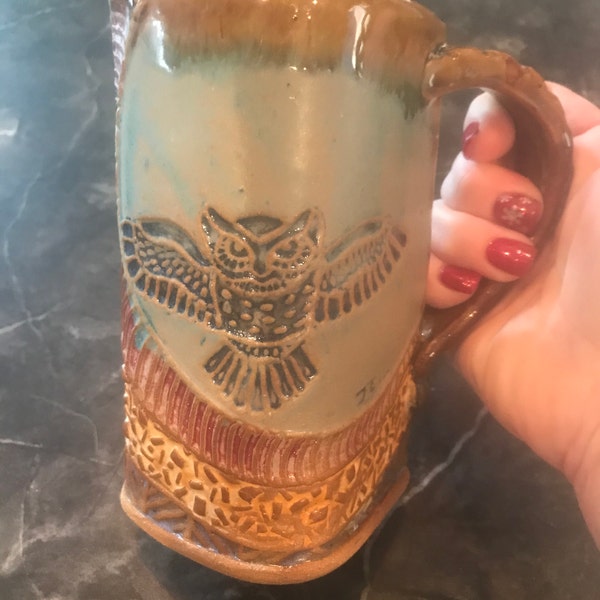 Owl Pottery Mug Coffee Cup Handmade Microwave and Dishwasher Safe 16 Oz ...
