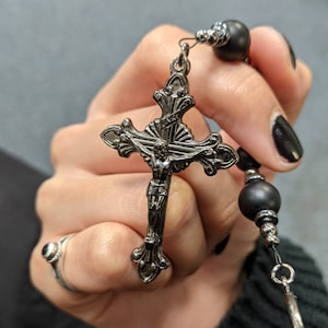 Mens BLACK Onyx 24 Rosary Papal Cross Ferula Catholic - Etsy