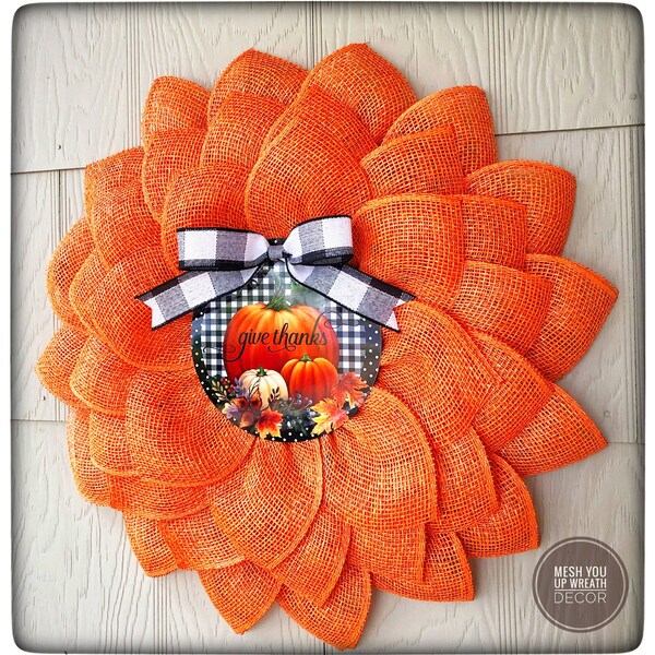Fall Give Thanks Pumpkin Wreath Sign, Fall Wreath Sign, Floral Wreath ...