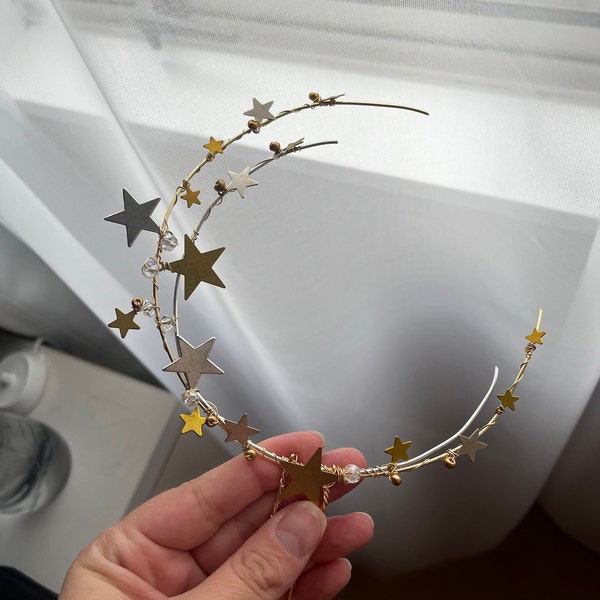 Gold and Silver Cresent Moon With Metal Stars Cake Toper Golden ...