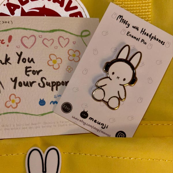 Miffy With Headphones Enamel Pin (black Ver.) - Etsy