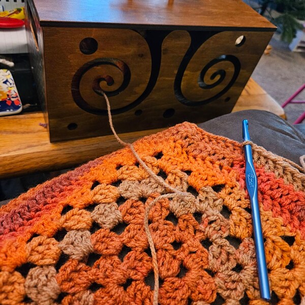 Knitting Needle Organizer - Large Wooden Yarn Box With Lid - Crochet ...