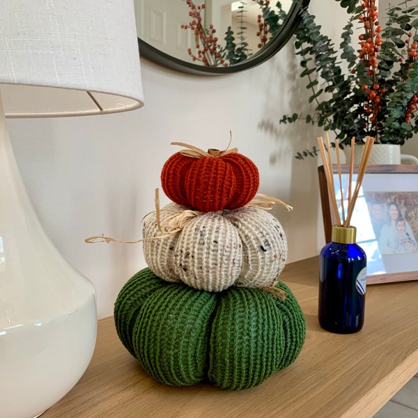 Knit Pumpkins - Fall Decor - Autumn Display - Thanksgiving Centerpiece ...