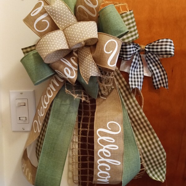 Farmhouse Bow, Sage Bow, Bow for Lantern, Bow for Wreath, Spring Bow ...